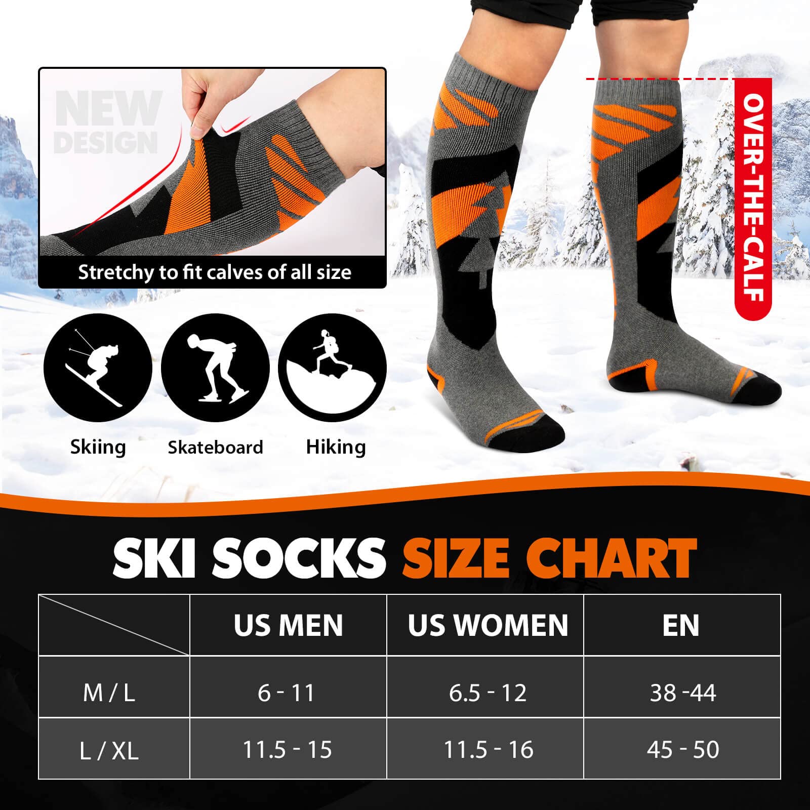 Hikenture Ski Socks, Winter Thermal Socks, Extra Thick Warm Snowboard Socks, Insulated Snow Socks for Men&Women (2-Pack)