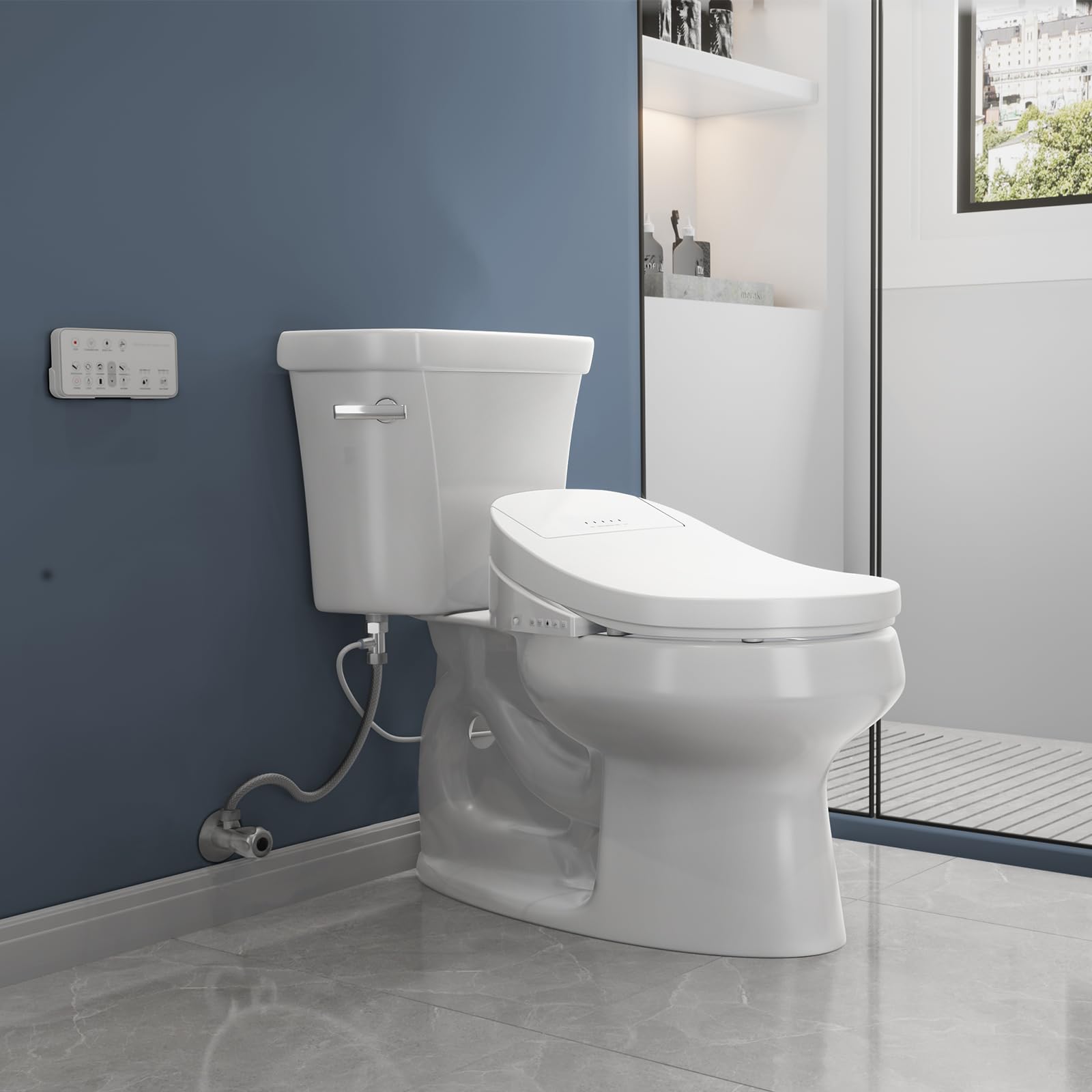 ZMJH A201DS Electronic Smart Bidet Toilet Seat,Self Cleaning Hydroflush,Hybrid Heating,Heated Dryer,Nightlight,Vortex Wash, remote control (Round)