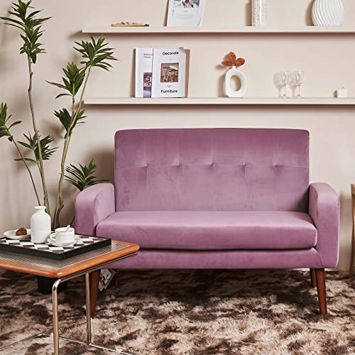 Sepnine 50" Modern Linen/Velvet Fabric Loveseat Sofa,Office Couch for Small Space, Living Room Soft Futon,Small Love Seats Couch for Bedroom (Velvet-DarkPink)