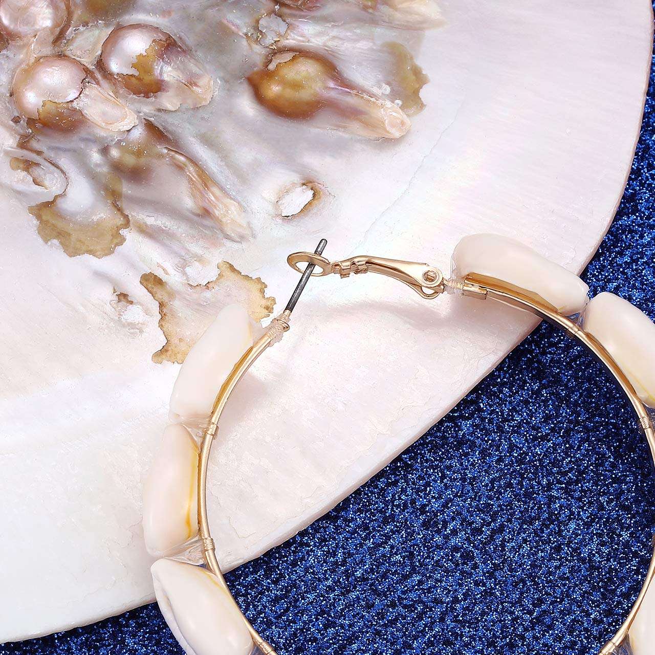 Hoop Earrings For Women Natural Cowrie Shell Beads Hoop Earrings Statement Stud Drop Earrings Bohemia Hawaii Wakiki Beach Jewelry (gold)