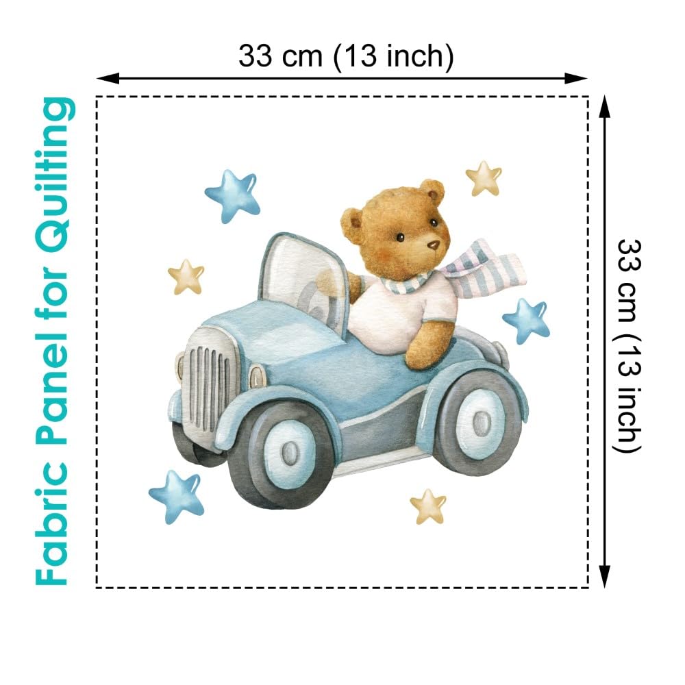 UniqueFabricPanels 13x13 inch Quilt Square, Cute Image of Teddy Bear, Fabric Panel for Quilting, Baby Quilt Panel, Cotton Baby Panel, Panel for Quilts, Brown, Blue