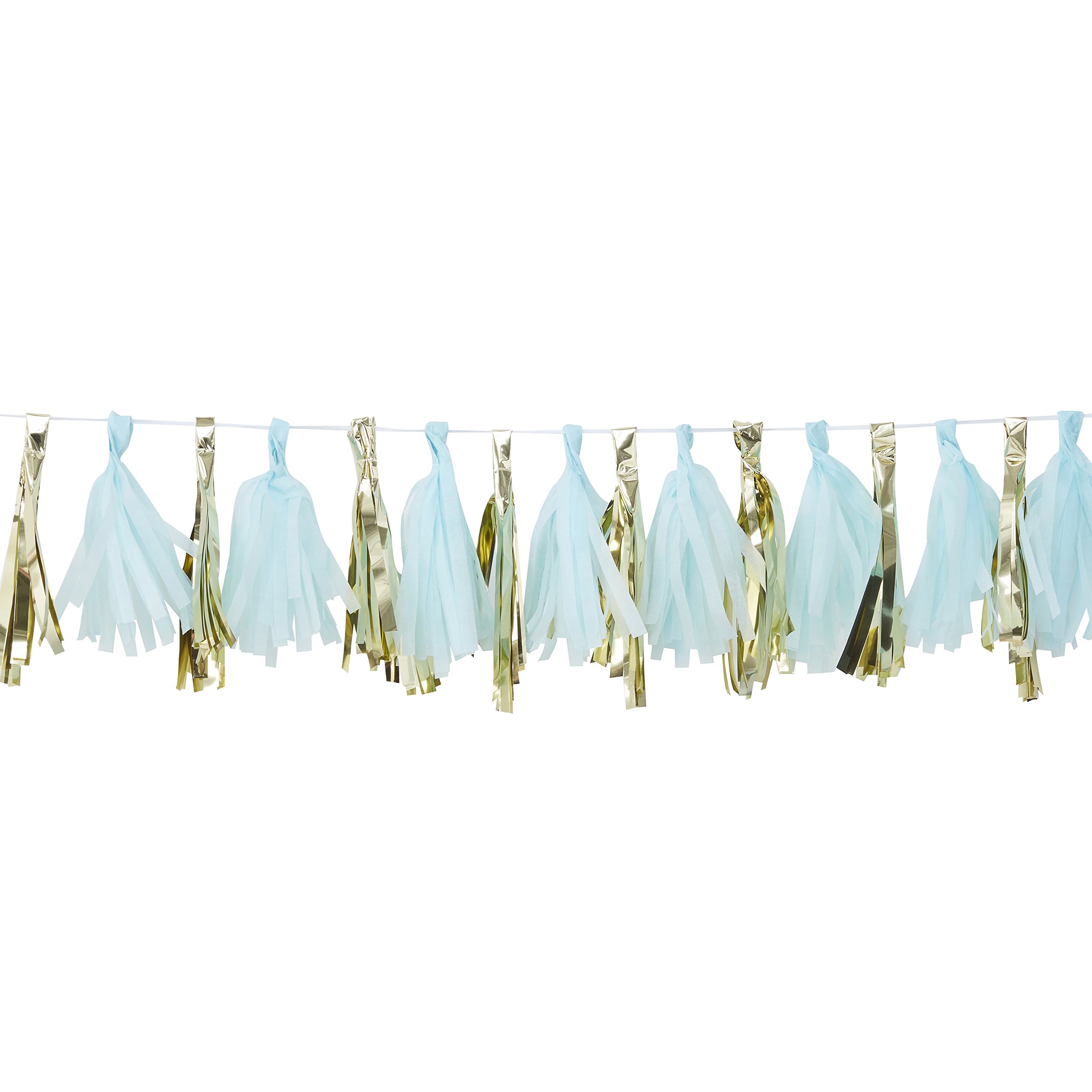 Ginger Ray Blue And Gold Foiled Baby Shower Party Tassel Garland 16 Pack