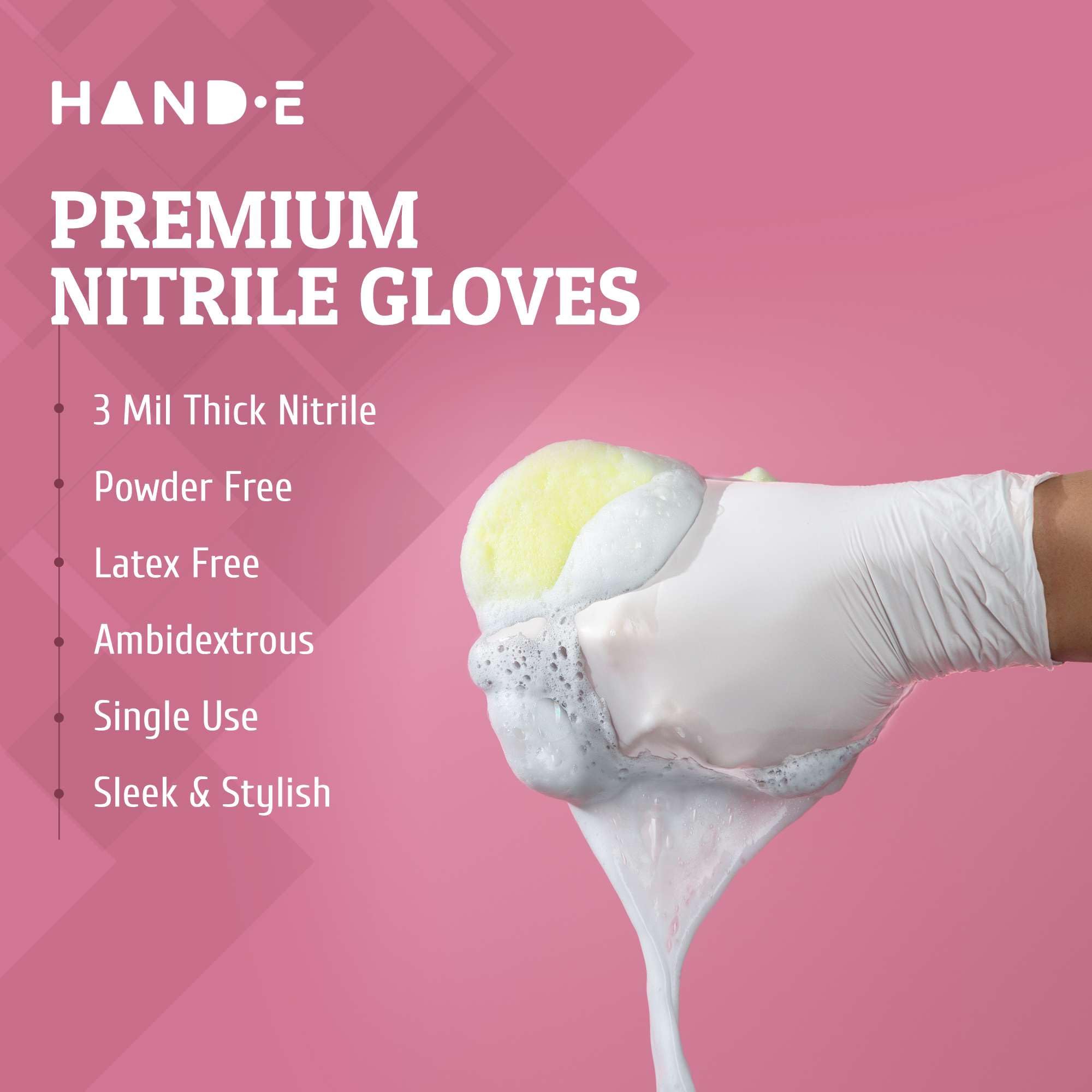 Hand-E Touch White Nitrile Disposable Gloves Large, 50 Count - Food Prep, Salon, Hair Dye, Esthetician, Kitchen Gloves - Powder and Latex Free Rubber Gloves