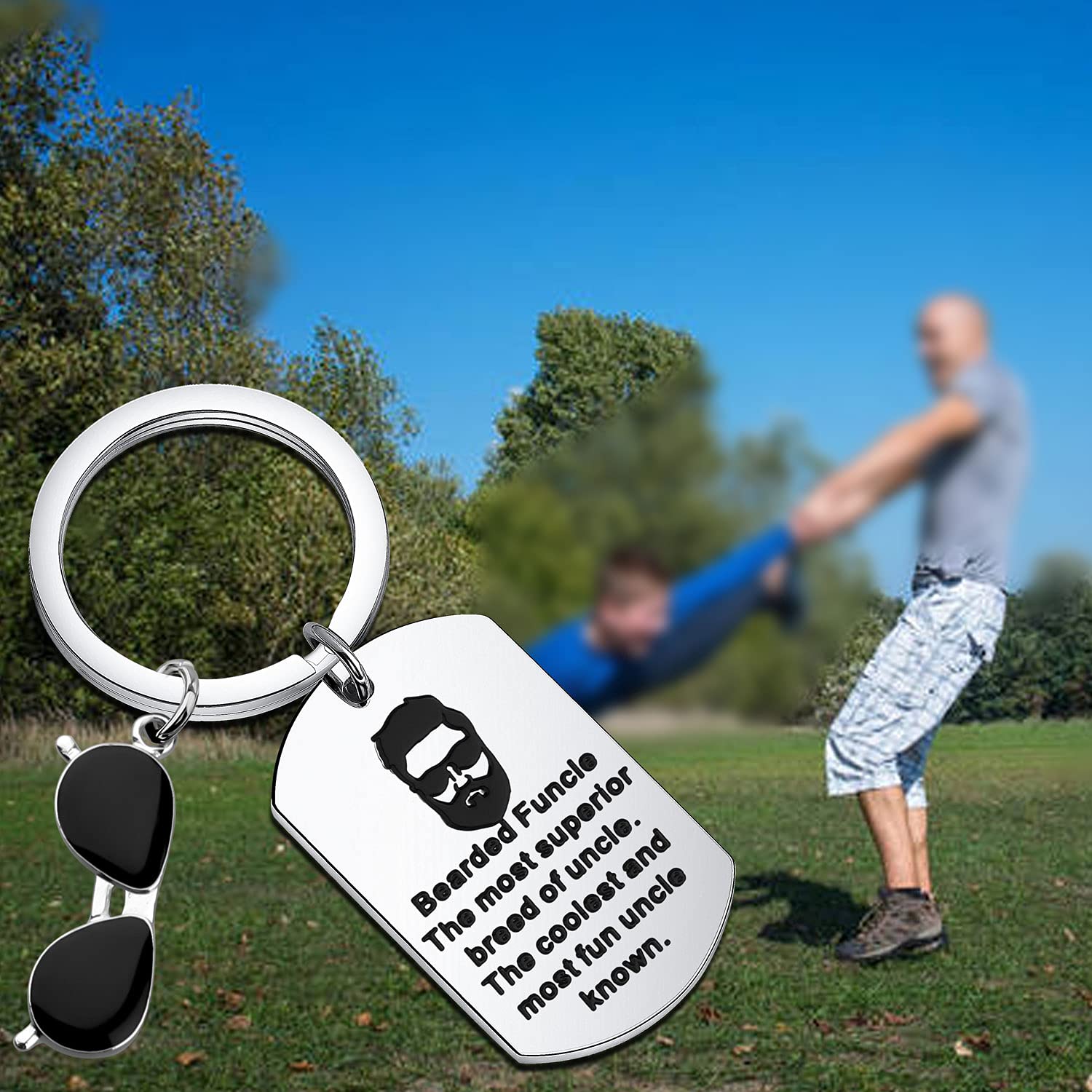 HOLLP Bearded Funcle Dog Tag Keychain Best Uncle Ever Gift Uncle Father’s Day Gift From Niece Nephews (Keychain)
