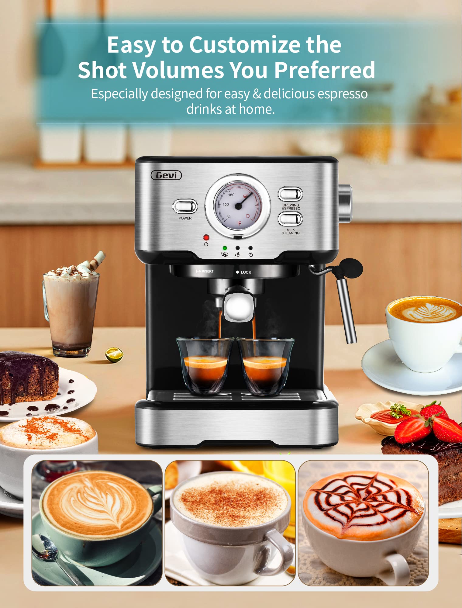 Gevi Espresso Machine, Espresso Maker with Milk Frother Steam Wand, Compact Espresso Super Automatic Espresso Machines for home Cappuccino, Latte