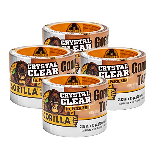 Gorilla Crystal Clear Repair Duct Tape Tough & Wide, 2.83" x 15 yd, Clear, (Pack of 4)