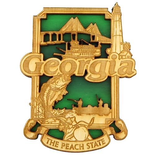 Wooden Georgia State Magnet, Laser Cut Accessory for Fridge, Cabinets, and Whiteboards, Road Trip Souvenir Gifts, 3.5 Inches