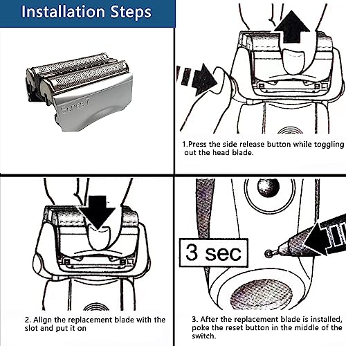 Series 7 70S Replacement Head Shaver Blade Foil & Trimmer Cassette Head, 70S Shaving Replacement Head Fit for Braun Razor Head Series 7 (799cc, 795cc, 790cc-4, 760cc, 750cc, 735s, 730) & for Pulsonic