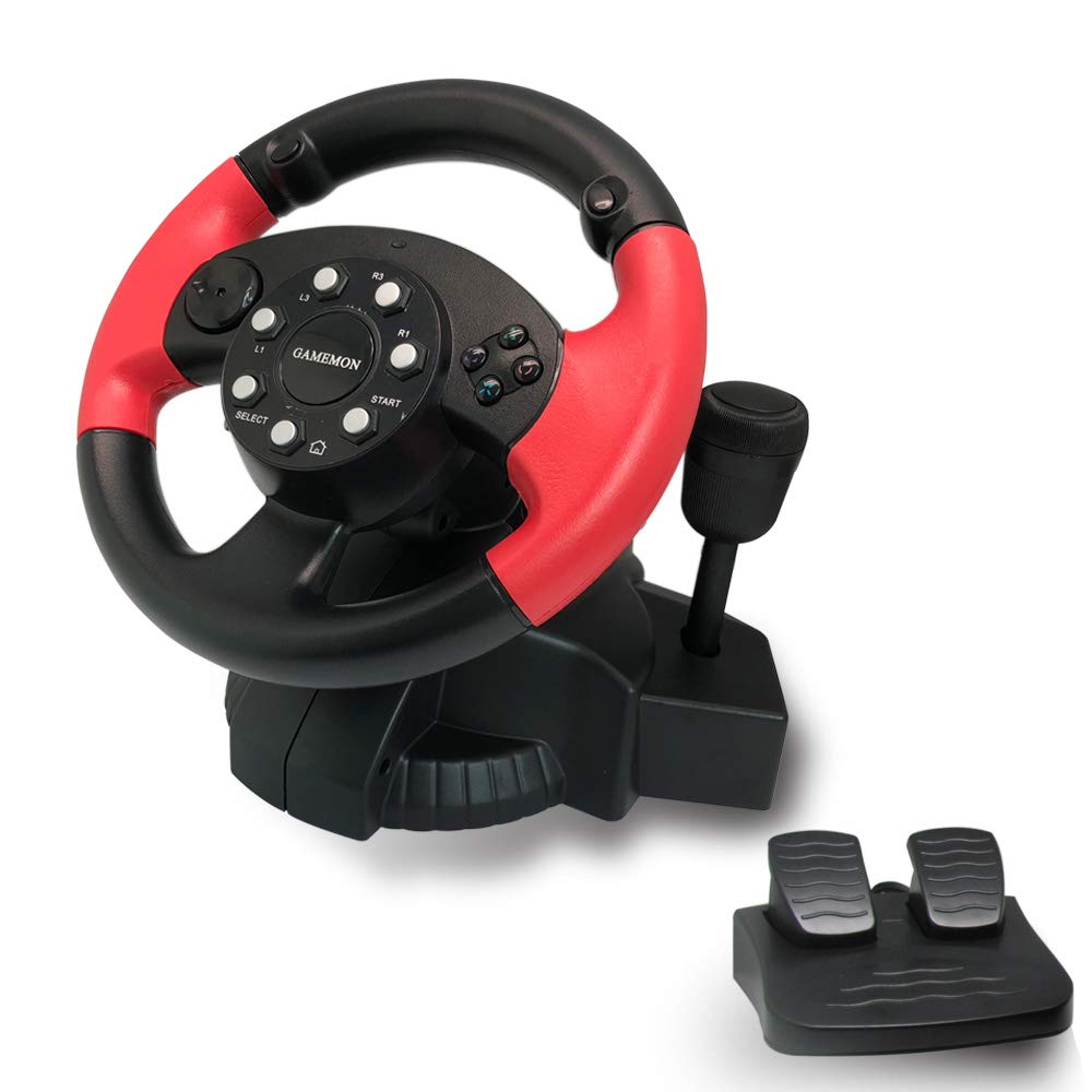 GAMEMON 8IN1 Racing wheel compatible with Playstation4 PS4/Playstation3 PS3/PC/Xbox 360/Xbox One/Nintendo Switch/Android with gear and foot pedal