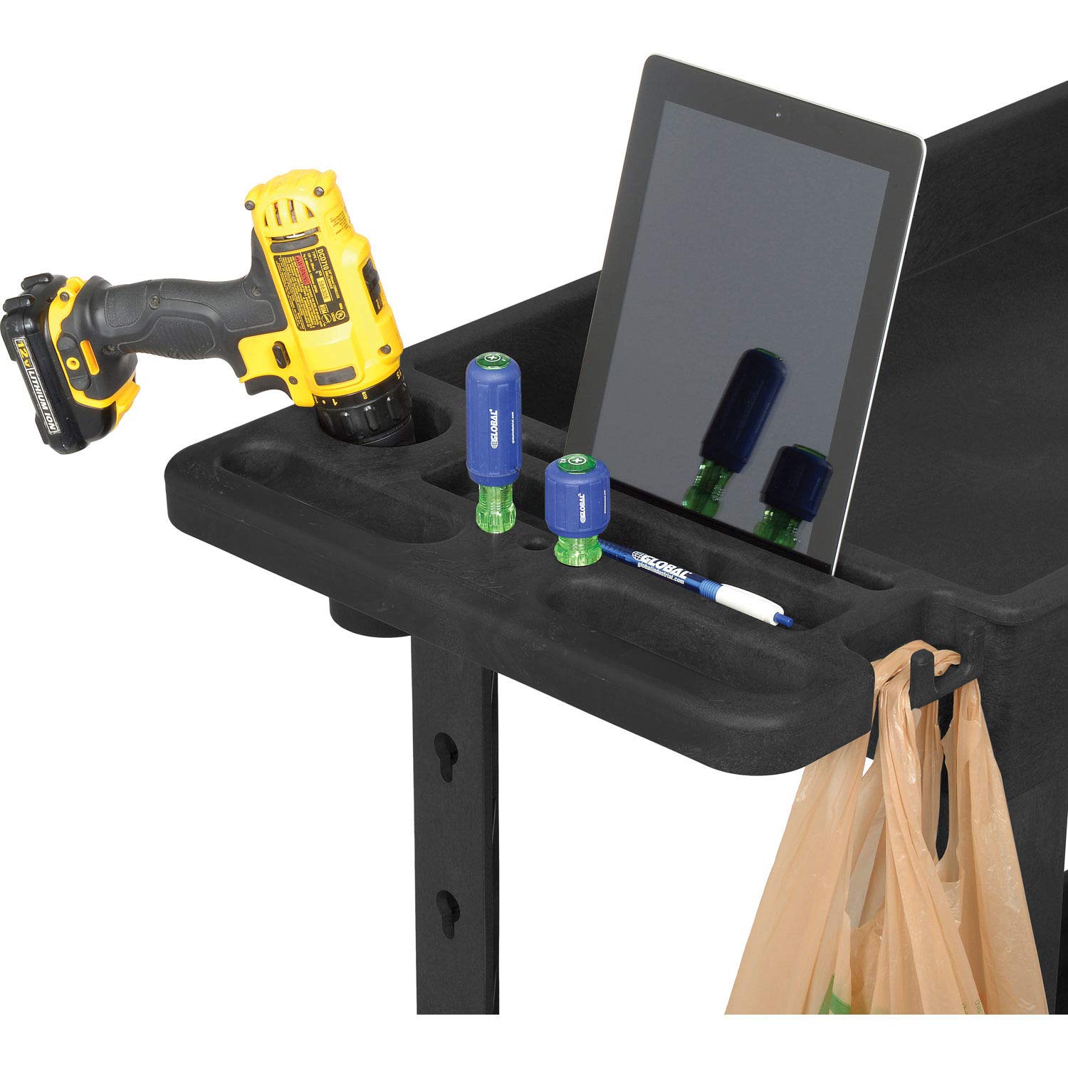 Global Industrial Industrial Service & Utility Cart, Plastic 2 Shelf Tray Black, 38” x 17-1/2”, 5" Rubber Casters