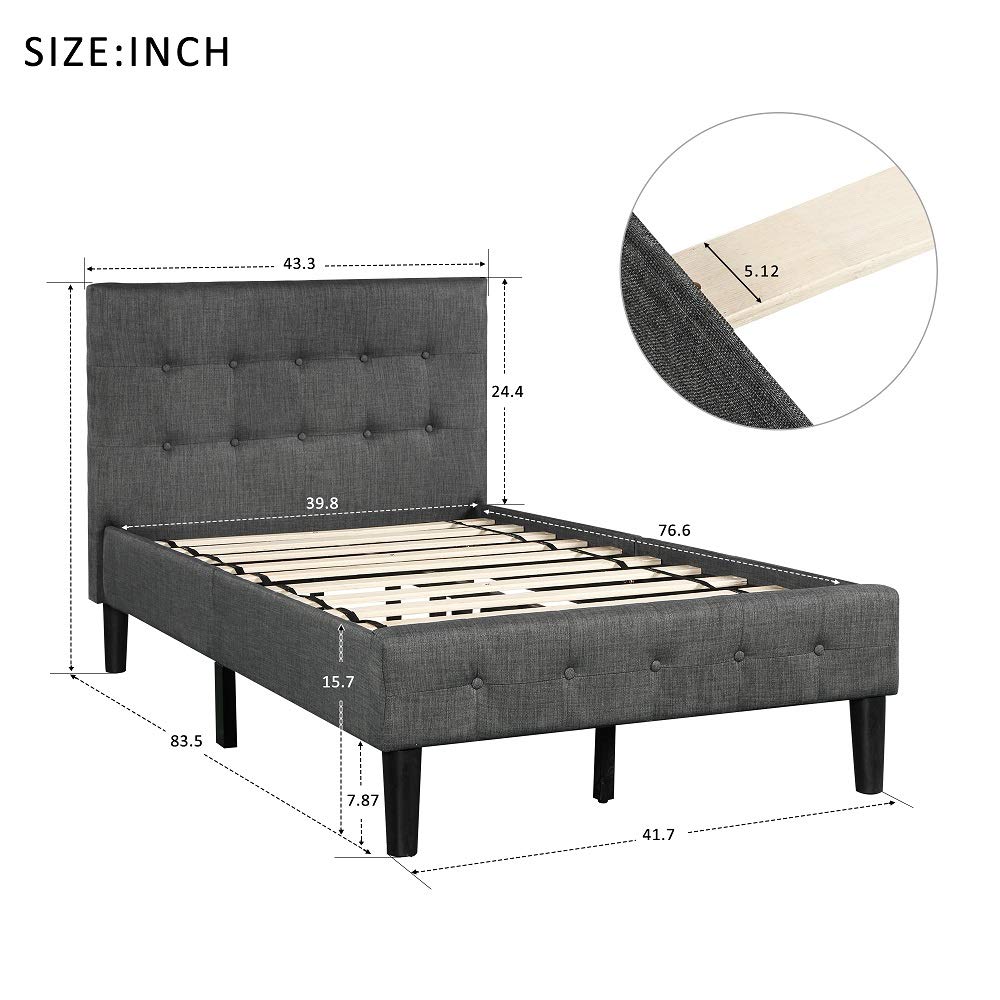 Harper & Bright Designs Wood Twin Upholstered Bed Frame with Headboard and Footboard, Strong Wooden Slats, No Box Spring Needed (Grey)