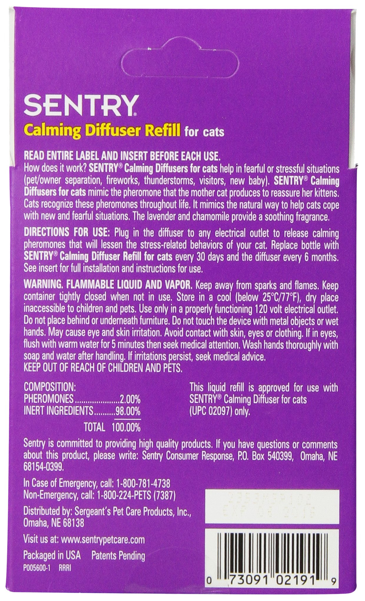 Sentry 484245 Sentry Calming Diffuser for Refill for Cats, 1.5-Ounce