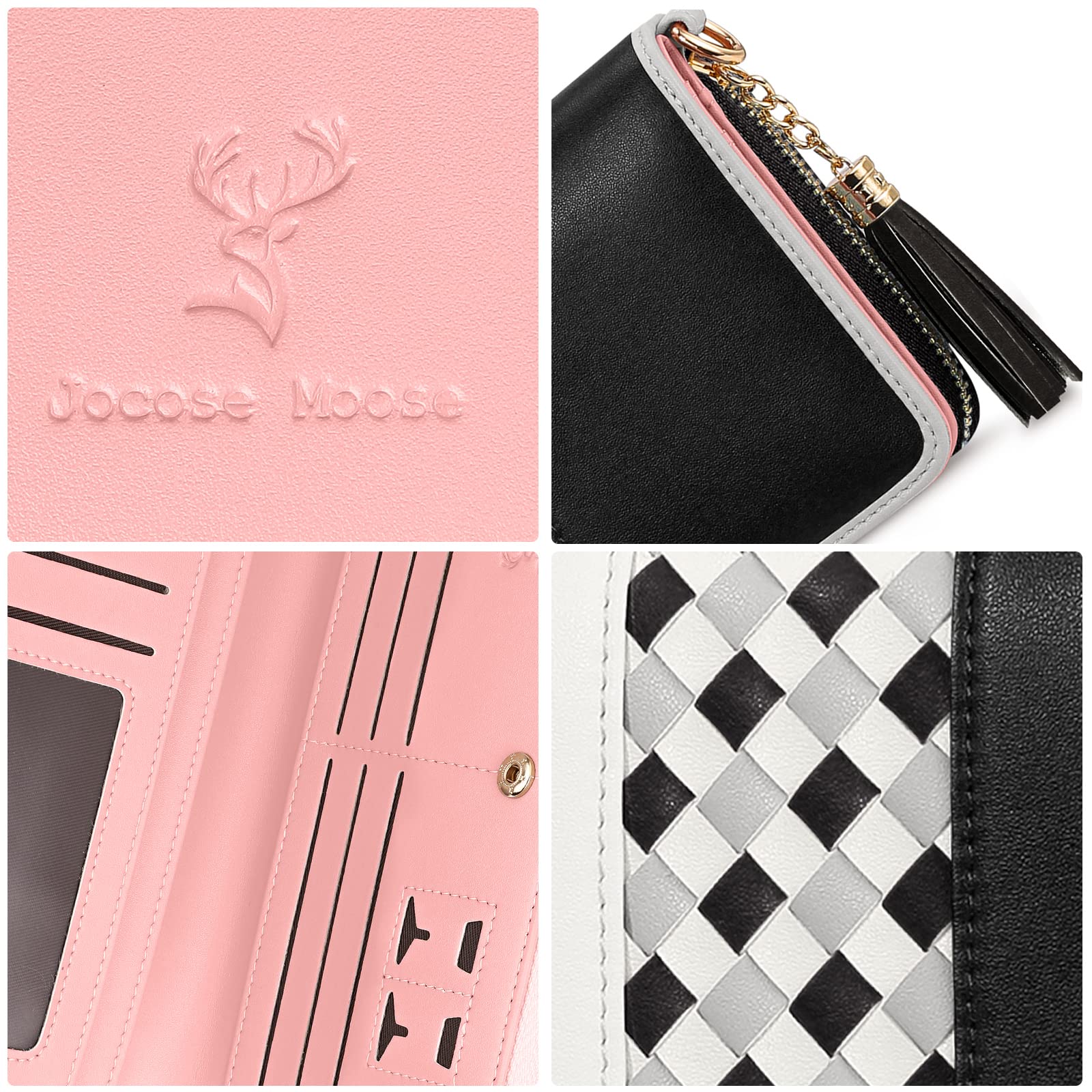 Jocose Moose Wallet for Women, RFID Ladies Wristlet Wallet, Large Capacity Travel Wallet, Multi Card Holder Zip Around Clutch Wallet