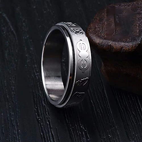 JAJAFOOK 316L Stainless Steel Tibetan Buddhist Mantra Scriptures Om Mani Padme Hum Lucky Spinner Ring，Silver 9