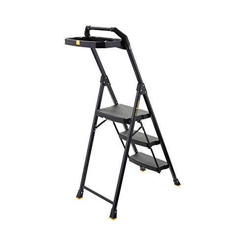 Gorilla Ladders GLHD-3T 3-Step Pro-Grade Steel Project Ladder, 300 lbs. Load Capacity Type IA Duty Rating