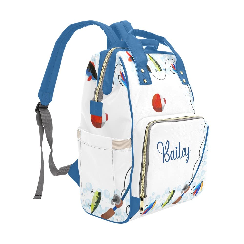 XOZOTY Funny Fishing Diaper Bags Backpack with Name Personalized Nursing Nappy Bag Travel Tote Bag Gifts