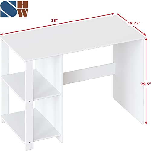 SHW Home Office Computer Desk with Shelves, White
