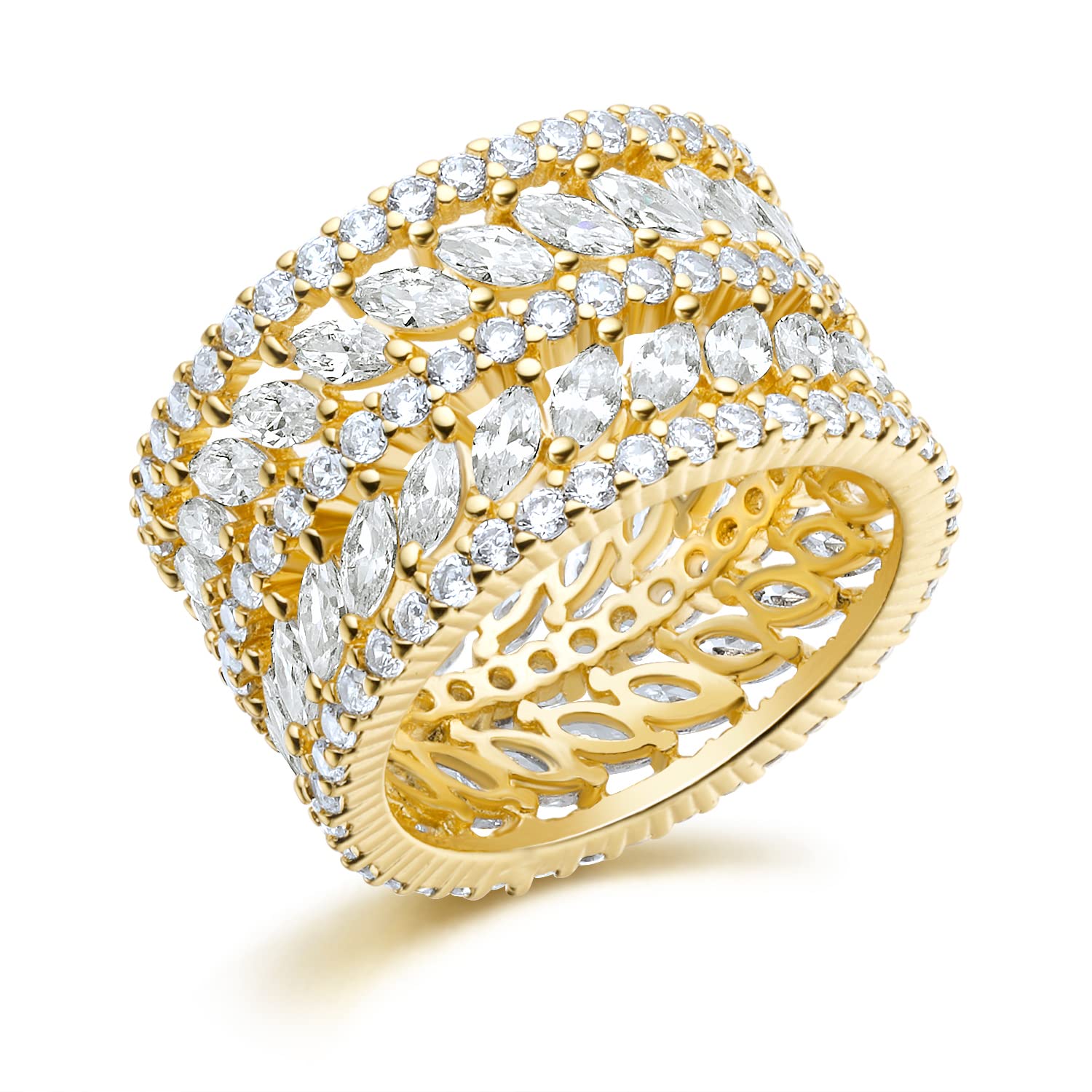 Gemsme 14K Yellow Gold Plated Marquise Cubic Zirconia Eternity Statment Ring for Women (6)