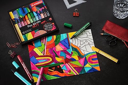 STABILO Premium Felt Tip Pen with Thick Chisel Tip Pen 68 MAX - ARTY - Pack of 24 - with 24 Different Colours
