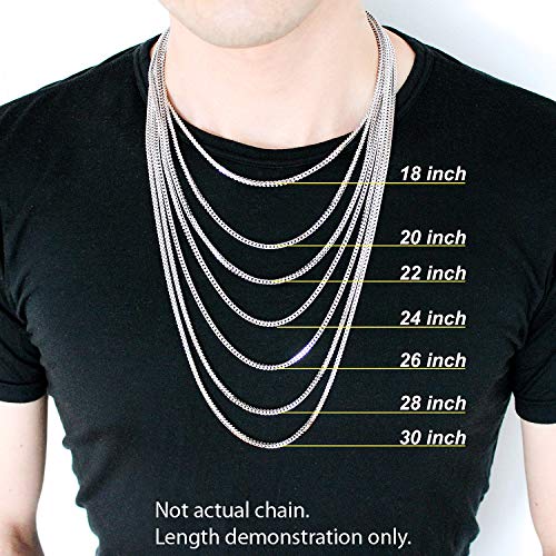 Giorgio Bergamo 925 Italian Sterling Silver 4mm Ball Bead Moon Cut Chain, Rhodium Dog Tag Solid Necklace, (24)