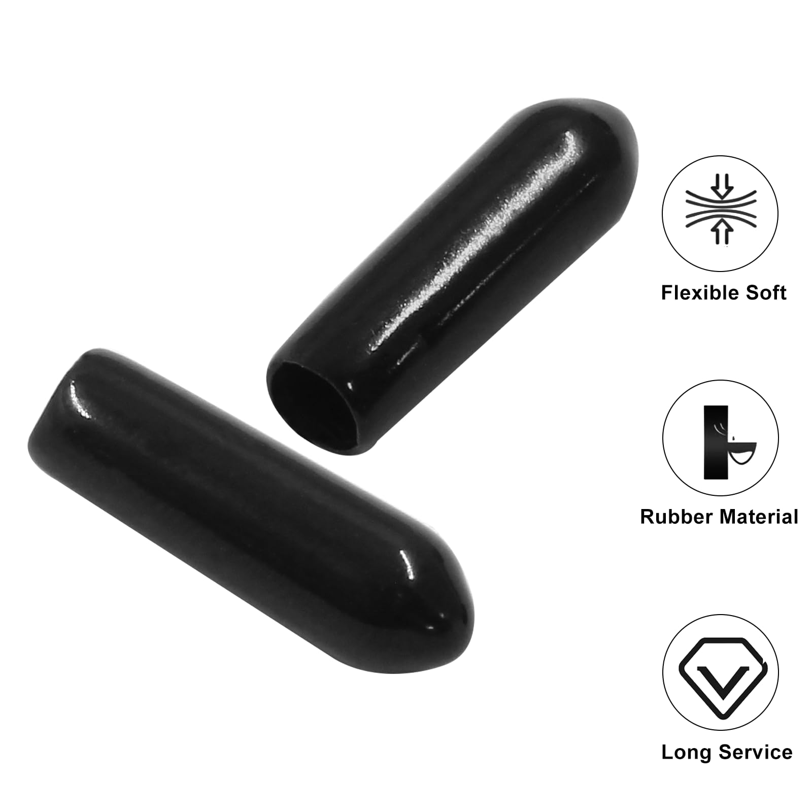Unlorspy 100Pcs Black Rubber End Caps Flexible PVC Round End Cap Cover,Soft and Durable Plastic Screw Thread Protectors for Screw Bolt Pipe and Tubing Tip (4mm ID)