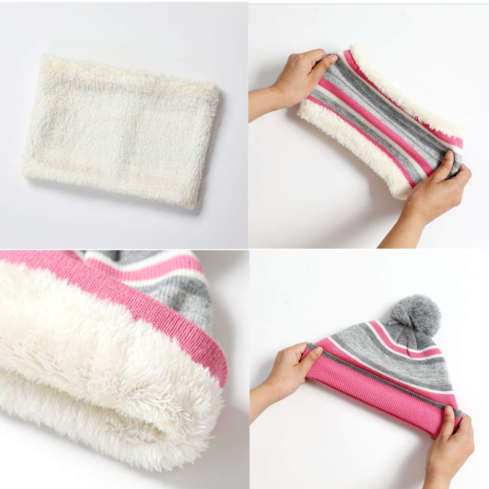 Go Mai Kids Winter Knitted Hats+Scarf +Gloves Sets, Includes Warm Hat All Fingers Gloves and Warm Circle Neck