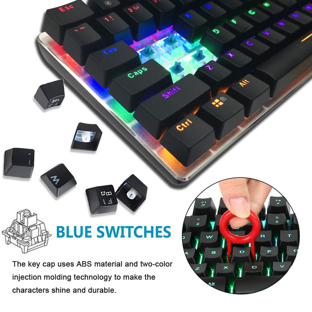 Gaming Keyboard and Mouse,3 in 1 Gaming Set,Rainbow LED Backlit Wired Gaming Keyboard,RGB Backlit 12000 DPI Lightweight Gaming Mouse with Honeycomb Shell,Large Mouse Pad for PC Game(Black)