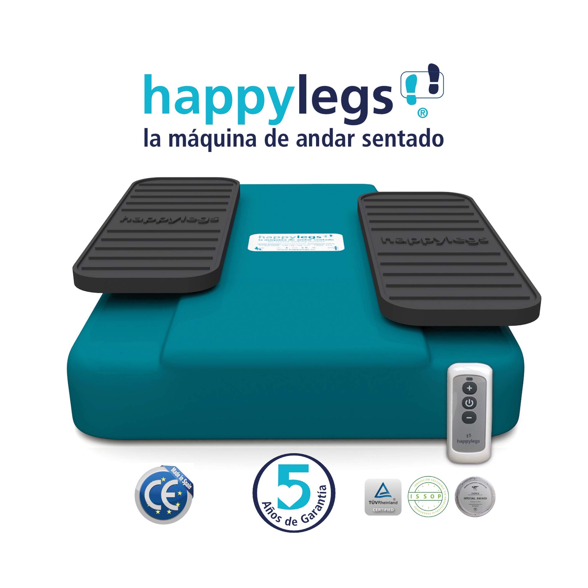 Happylegs Leg Exerciser While Sitting, with Remote Control for Seniors and People of All Ages for Rehabilitation and Stimulates Blood Circulation - Blue - Made in Spain