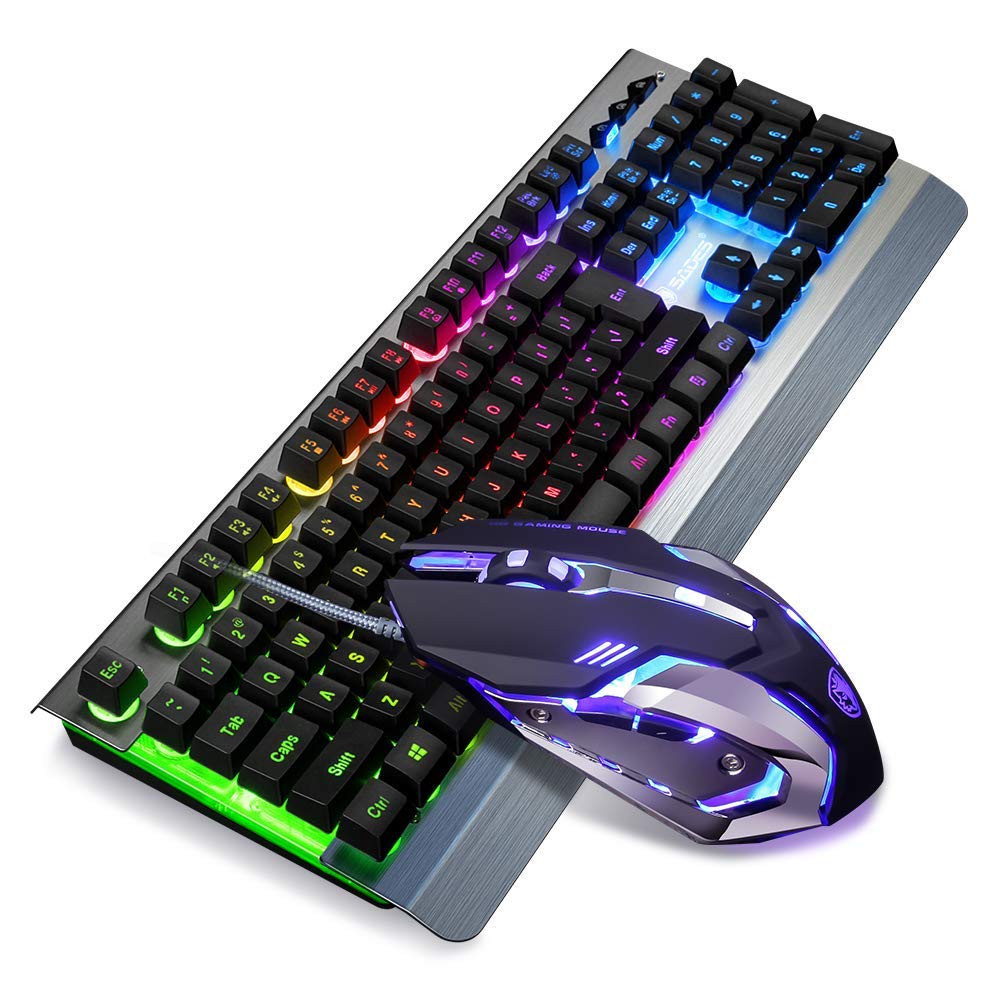 Gaming Keyboard and Mouse Combo Wired LED RGB Backlit,104 Keys USB Ergonomic Wrist Rest Keyboard, 3200DPI 6 Button Mouse for Windows PC & Mac OS (Black)