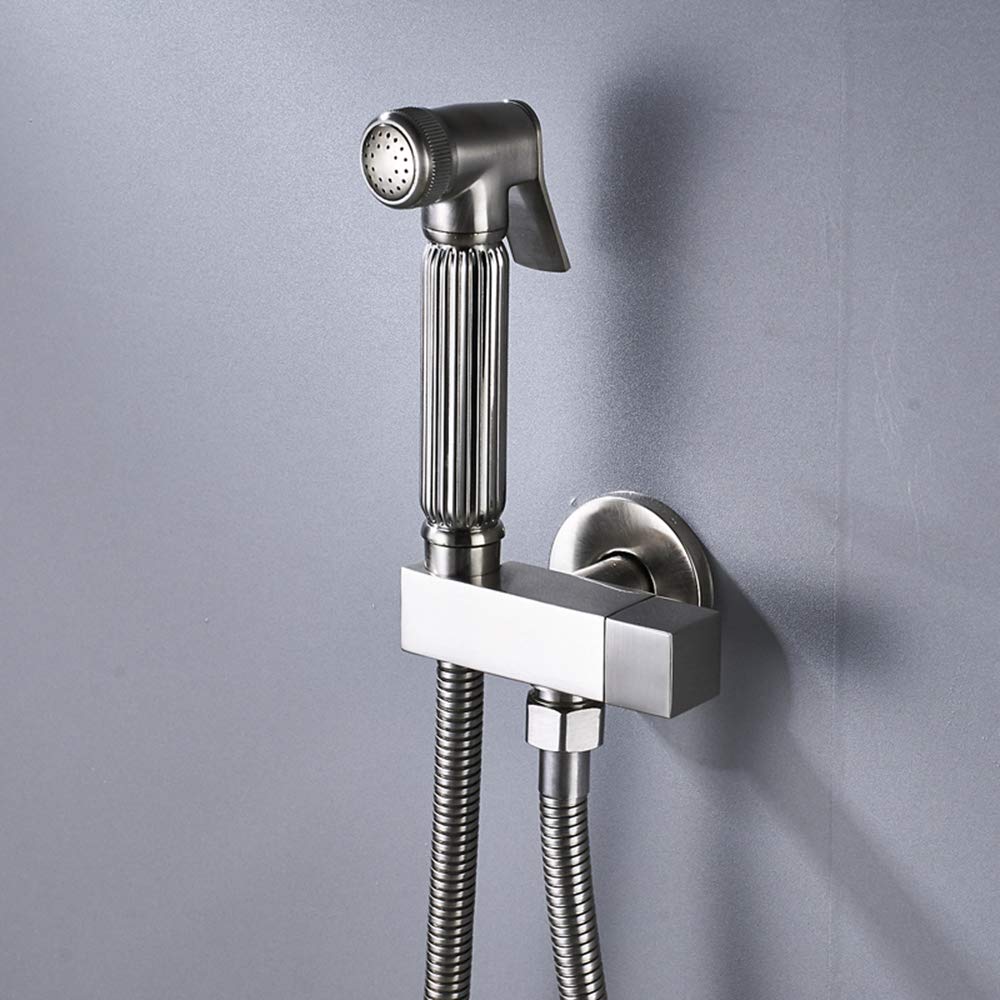 Wall Mount Bidet Sprayer Faucet Set with Cold Water Brass Handheld Toilet Bidet Attachment Pressure Sprayer Single Handle/Brushed Nickel a (Brushed Nickel a)