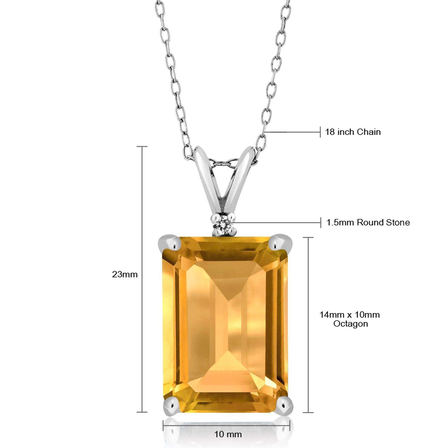 Gem Stone King 925 Sterling Silver Gemstone Birthstone and White Diamond Necklace | Emerald Cut 14X10MM Pendant Necklace for Women | With 18 Inch Silver Chain