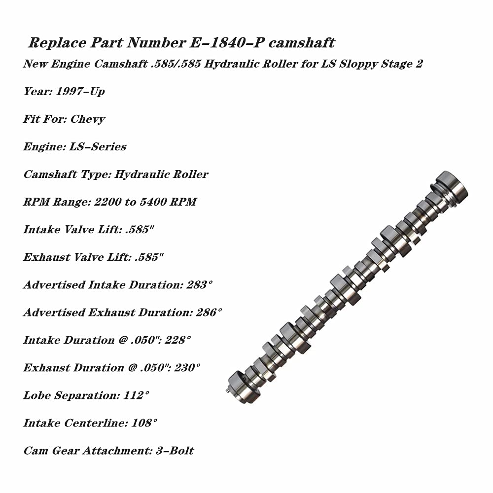 Huthbrother Camshaft 585" Lift 286° Duration Compatible with LS sloppy stage 2 camshaft LS LS1, Replace1997-2007 Chevy GM LS V8 Engines, Replace Part Number E-1840-P camshaft