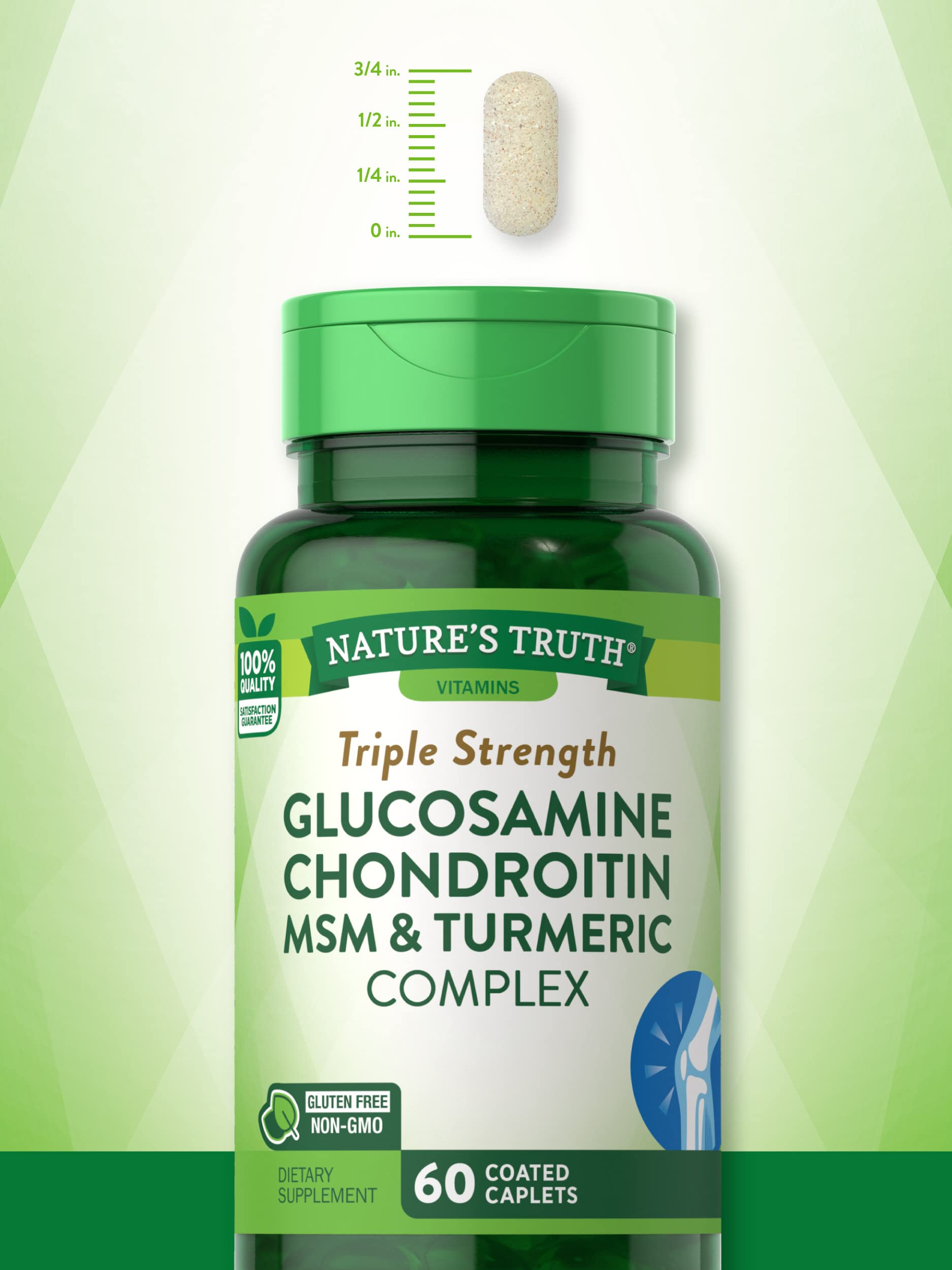 Glucosamine Chondroitin MSM Complex | 60 Caplets | Triple Strength Supplement with Turmeric | Non-GMO and Gluten Free Supplement | by Nature's Truth