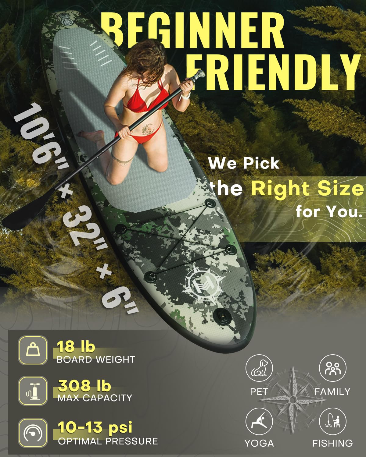HEYBOARD Inflatable Stand Up Paddleboard with Premium SUP Accessories & Backpack Non-Slip Deck Leash Paddle Hand Pump Waterproof Phone Case for Youth & Adult, 10'6"x32"x6" Grey