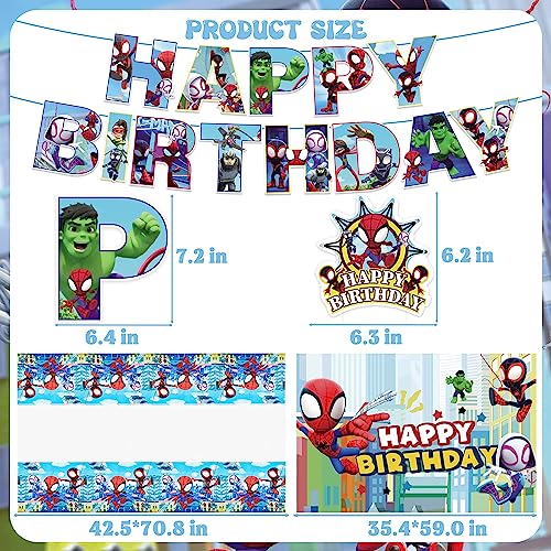Spidey and Friends Birthday Decorations Include Banner, Backdrop, Balloons, Hanging Swirls, Cake Cupcake Toppers, Tablecloth for Spidey and His Amazing Friends Birthday Decorations