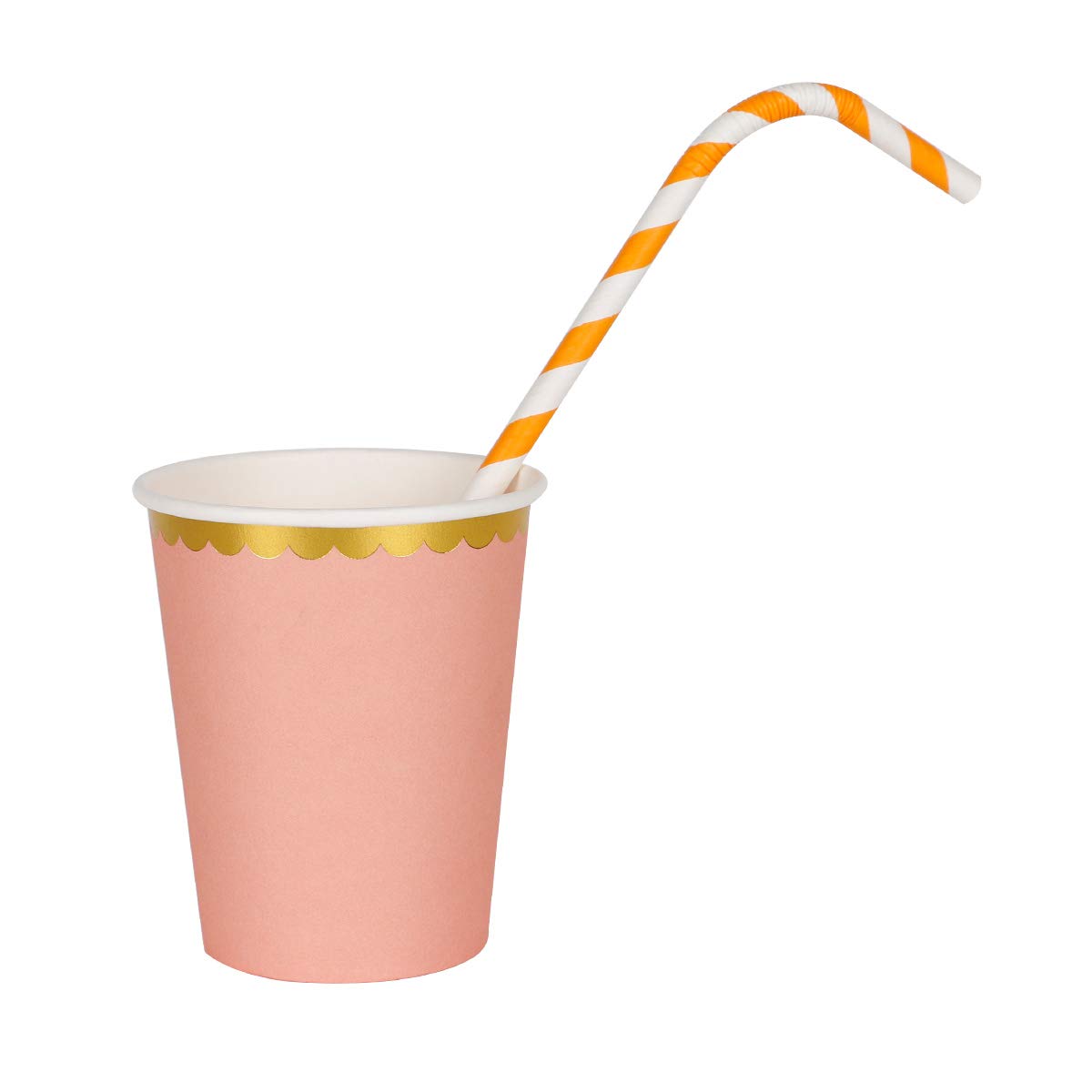 Geeklife Pastel Orange Paper Party Cups with Gold Border, Gold Foil Disposable Paper Cups 9oz for Wedding,Party,Cocktail and Anniversary Dinner, 40Pcs