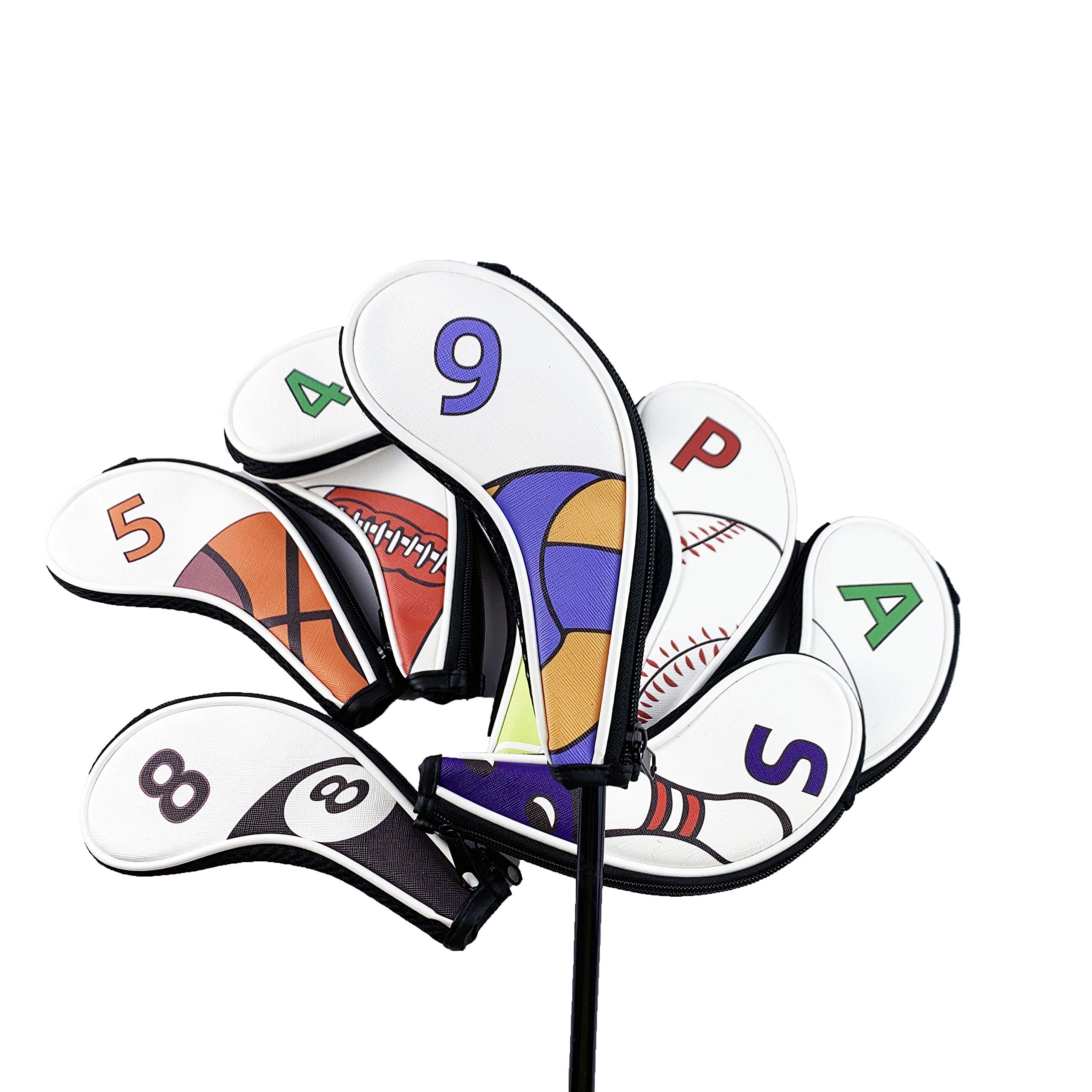 Golf Iron Head Covers 9Pcs/ Set Golf Iron Club Head Covers Handed Zipper Closure Thick Synthetic Leather Fit All Brands Titleist,Callaway,Ping,Taylormade,Cobra Etc. (Black)
