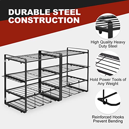 TAKEKIT Power Tool Organizer Wall Mount, 4 Tiers Large Capacity Cordless Tool Organizer, Drill Holder Wall Mount with 7 Slots, Heavy Duty Power Tool Storage Rack