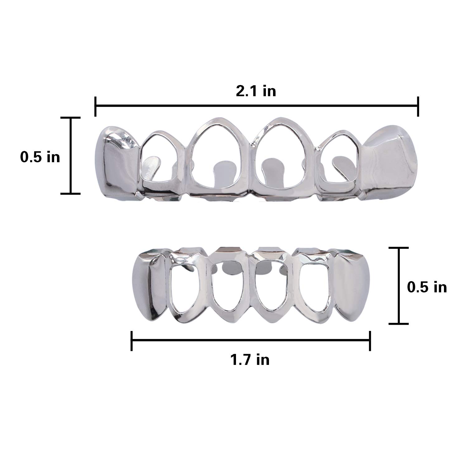 Gold Grillz Teeth Set Best gift for Son-New Custom Fit 14k Plated Silver Gold Grillz - Excellent Cut for All Types of Teeth–Open face grills caps Top and Bottom Grill Set - Hip Hop Bling Grillz