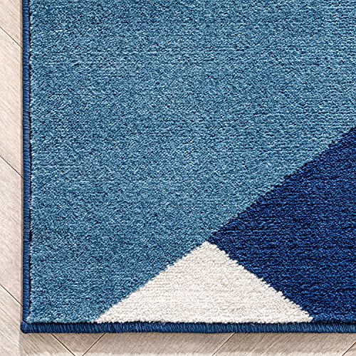 Well Woven Naya Blue Modern Geometric Diamond Boxes Pattern Area Rug 5x7 (5'3" x 7'3")