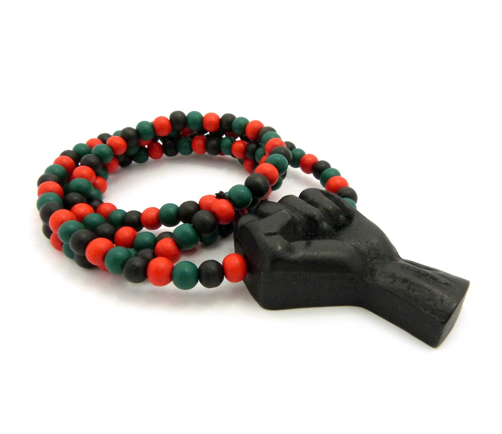 Hip Hop Rising Fist Pendant 8 mm 24, 27, 30 inches Wooden Bead Necklace (Multi Beads, 36)
