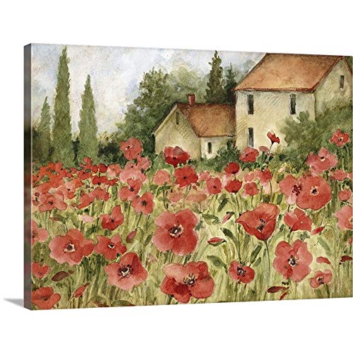 GREATBIGCANVAS Tuscan Poppy Landscape Canvas Wall Art Print, Countryside Home Decor Artwork, 40"x30"x1.5"