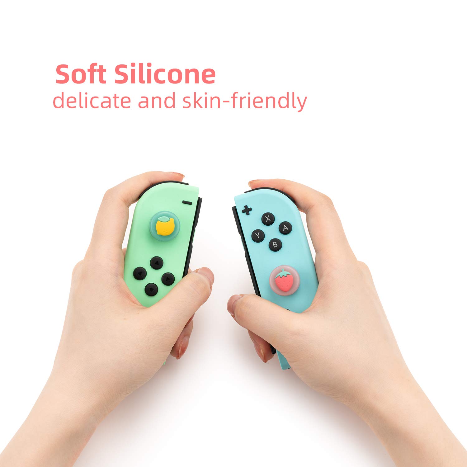 GeekShare Fruit Theme Thumb Grip Caps,Compatible with Nintendo Switch & Switch Lite Only,Soft Silicone Joystick Cover,4PICS -- Lemon and Strawberry