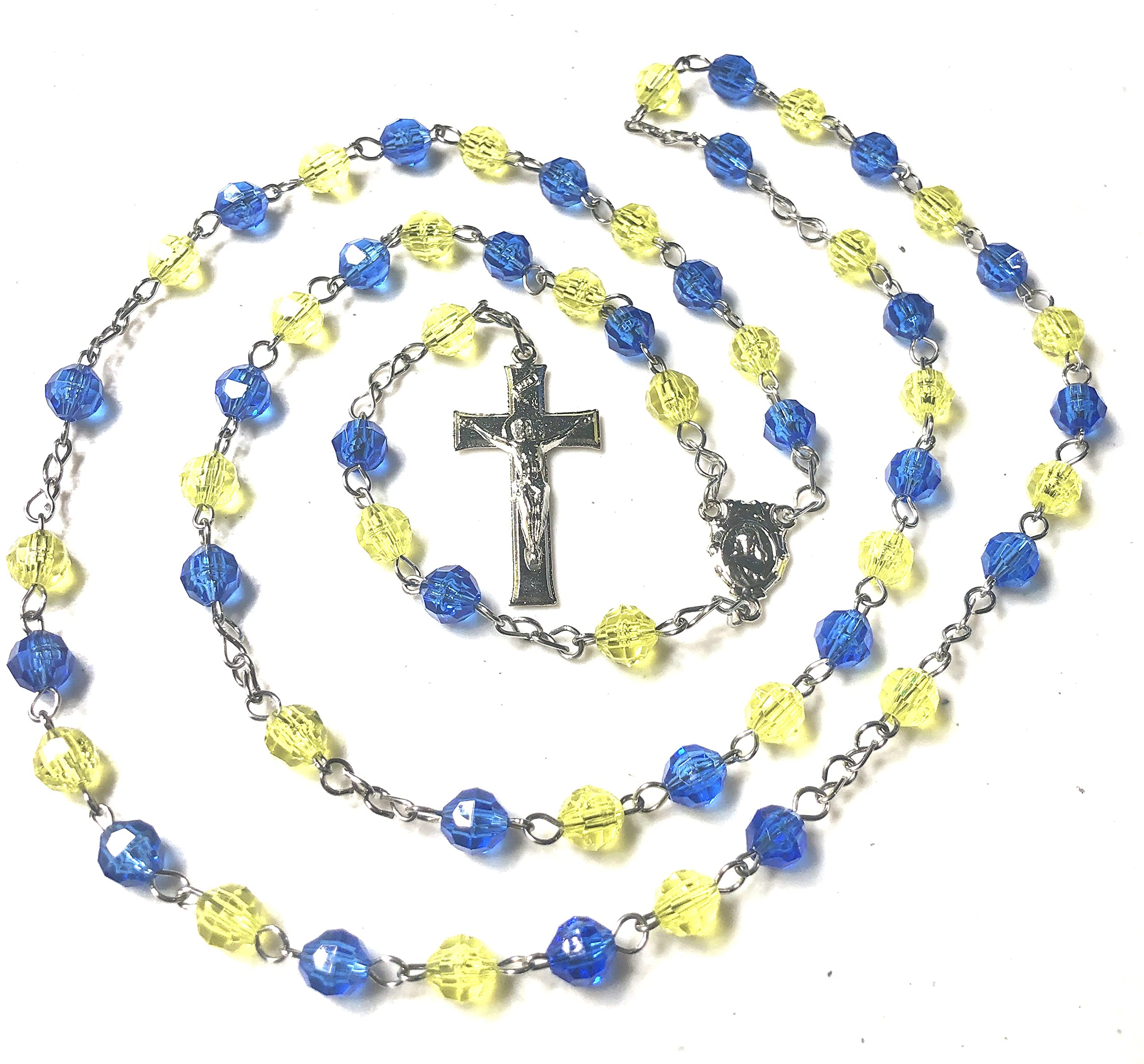 Handmade Blue & Yellow Rosary For First Communion Or Confirmation