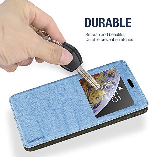 Shantime for Oppo A58X 5G Case, Wood Grain Leather Case with Card Holder and Window, Magnetic Flip Cover for Oppo A78 5G (6.56β) Sky Blue