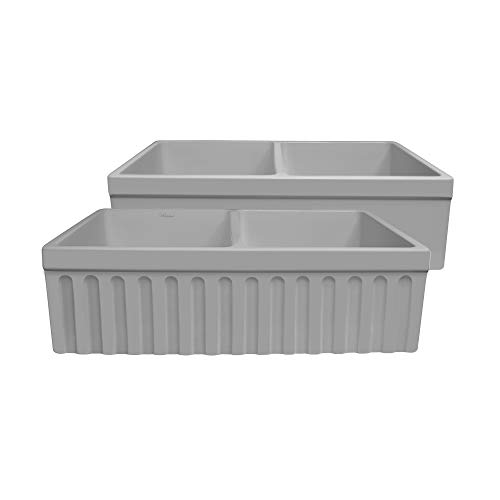 Whitehaus Collection WHQDB332-M-LIGHTCEMENT Quatro Alcove Kitchen, Fireclay, Front Apron Sink, Matte, Light Cement