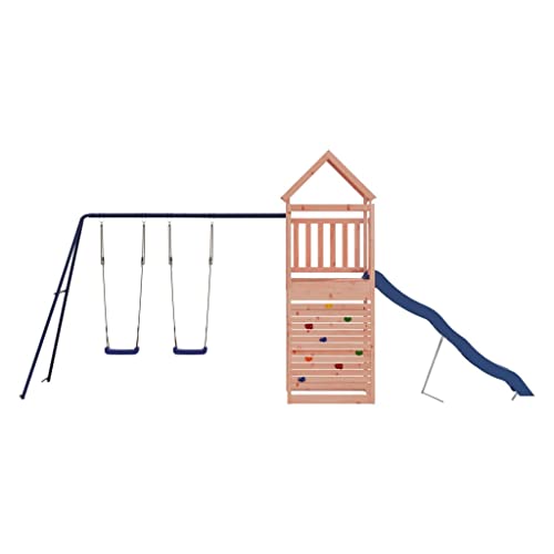 vidaXL Swing Set, Outdoor Backyard Wooden Playset Playground Equipment with Slide, Playground Set for Kids Age 3-8 Years, Solid Wood Douglas