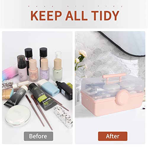 Unaone Cosmetic Storage Box, Large Capacity Makeup Organizer with Transparent Visual Cover, 3 Layer Cosmetic Storage Organizer for Cosmetic, Lipsticks, Eyeshadow, Face Mask