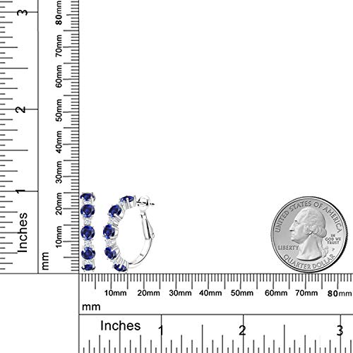 Gem Stone King 925 Sterling Silver Blue Created Sapphire and White Zirconia Hoop Earrings For Women (2.74 Cttw, Round 4MM and 1.9MM, Gemstone Birthstone 1 Inch Diameter)