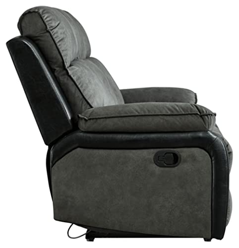 Signature Design by Ashley Woodsway Modern Faux Leather Tufted Reclining Sofa, Gray & Black